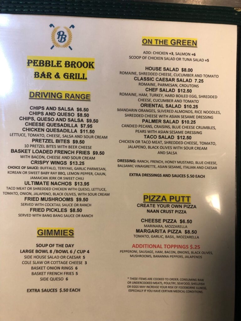 Pebble Brook Bar & Grill Menu – Pebble Brook Golf Course & Grill