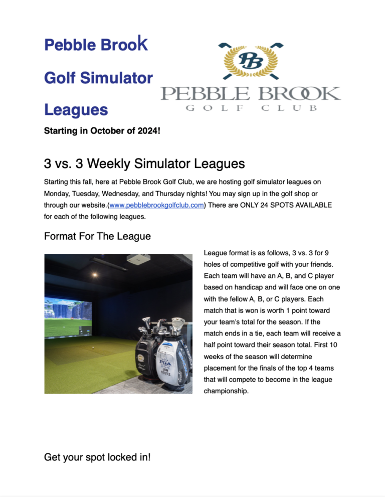 Leagues & Clubs – Pebble Brook Golf Course & Grill